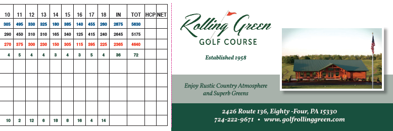 Scorecard - Rolling Green Golf Course